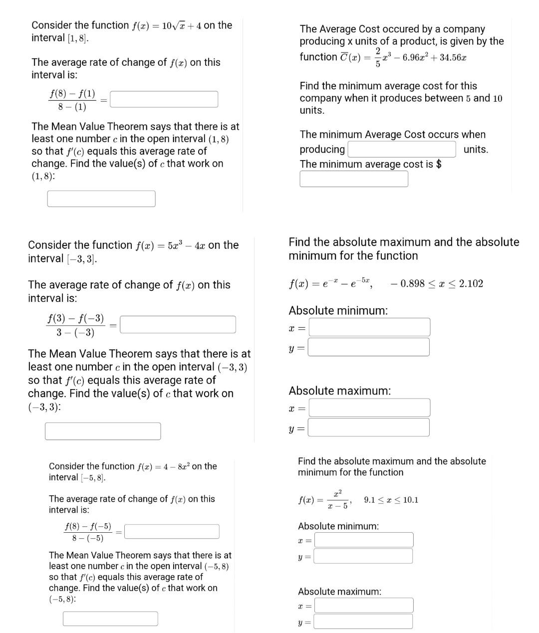Solved Consider the function \\( f(x)=10 \\sqrt{x}+4 \\) on | Chegg.com