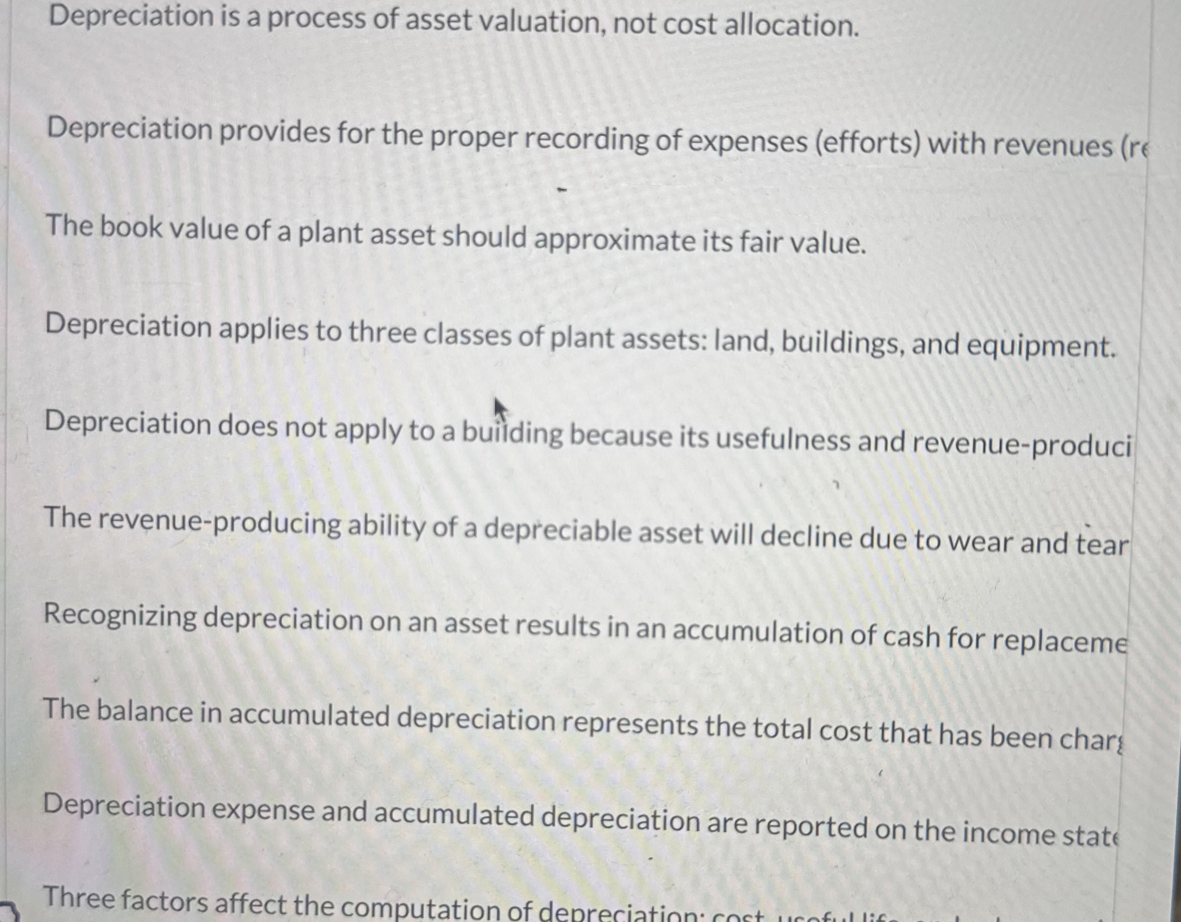 Solved Depreciation is a process of asset valuation, not | Chegg.com