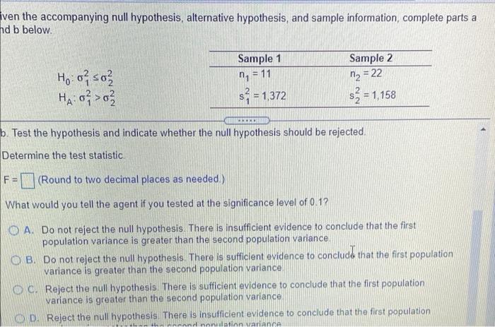 Solved Given the accompanying null hypothesis, alternative | Chegg.com