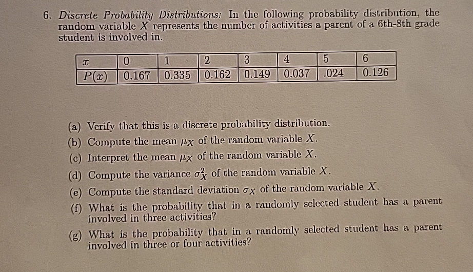 Solved Discrete Probability Distributions: In the following | Chegg.com