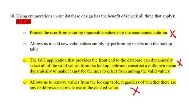 Solved 18 Using Enumerations In Our Database Design Has The