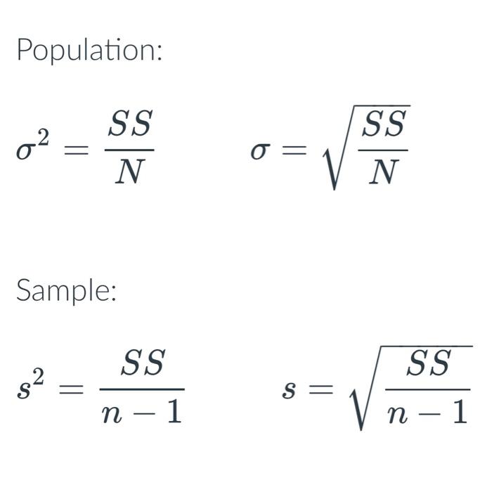 Solved Population: σ2=NSSσ=NSS Sample: | Chegg.com