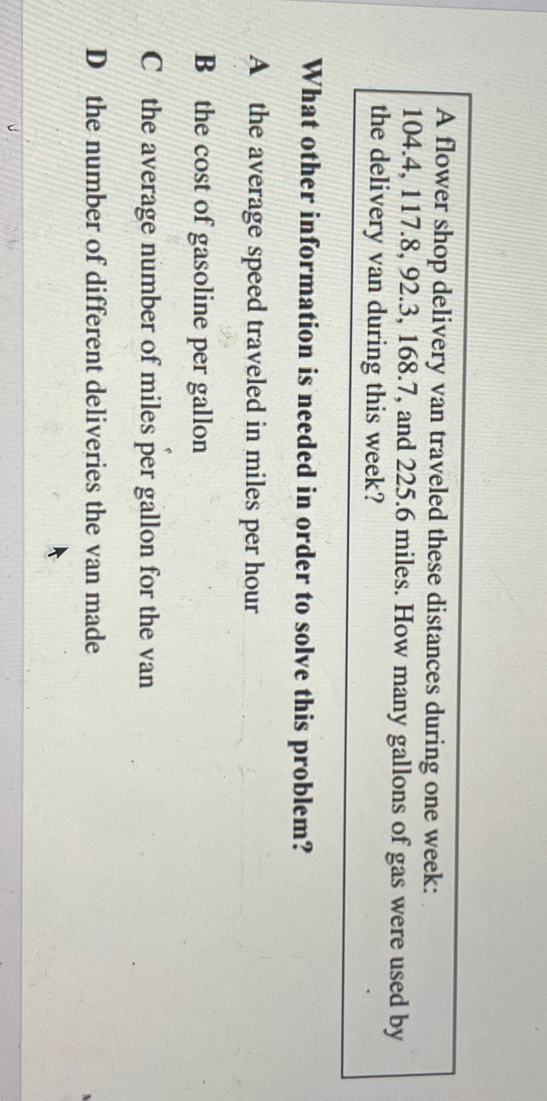 Solved A flower shop delivery van traveled these distances | Chegg.com