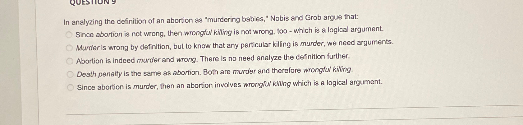 Solved In analyzing the definition of an abortion as | Chegg.com