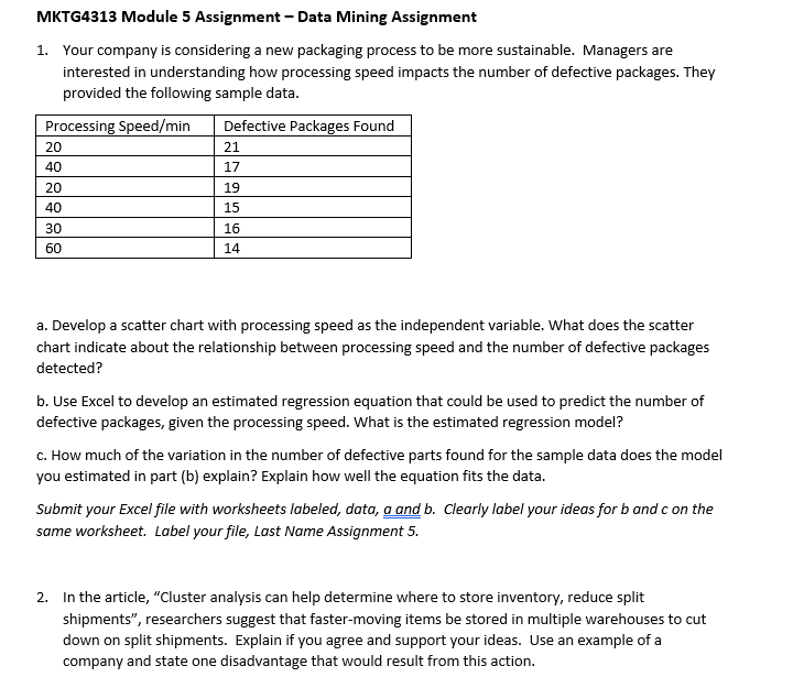 Solved MKTG4313 ﻿Module 5 ﻿Assignment – ﻿Data Mining | Chegg.com