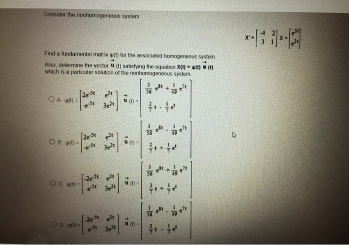 Solved Consider the nonhomogeneous system Find a fundamental | Chegg.com