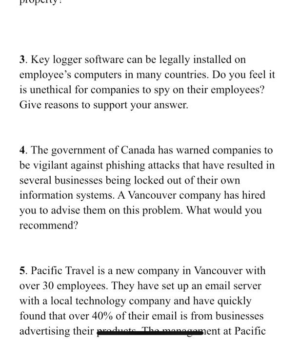 Solved 3. Key logger software can be legally installed on | Chegg.com