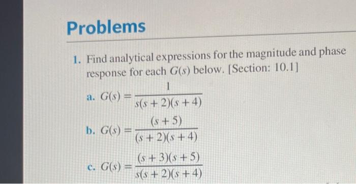 Solved Problems 1. Find analytical expressions for the | Chegg.com
