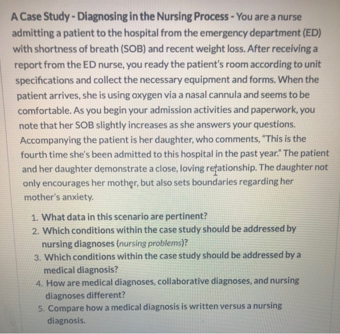 Solved A Case Study - Diagnosing in the Nursing Process - | Chegg.com