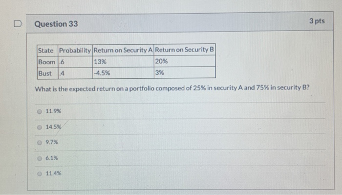 Solved State Probability Return on Security A Return on | Chegg.com