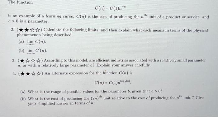 Solved C(n)=C(1)n−a is an example of a learning curve. C(n) | Chegg.com