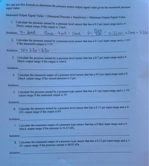 Solved Determining Pressure Sensor Sensitivity The | Chegg.com