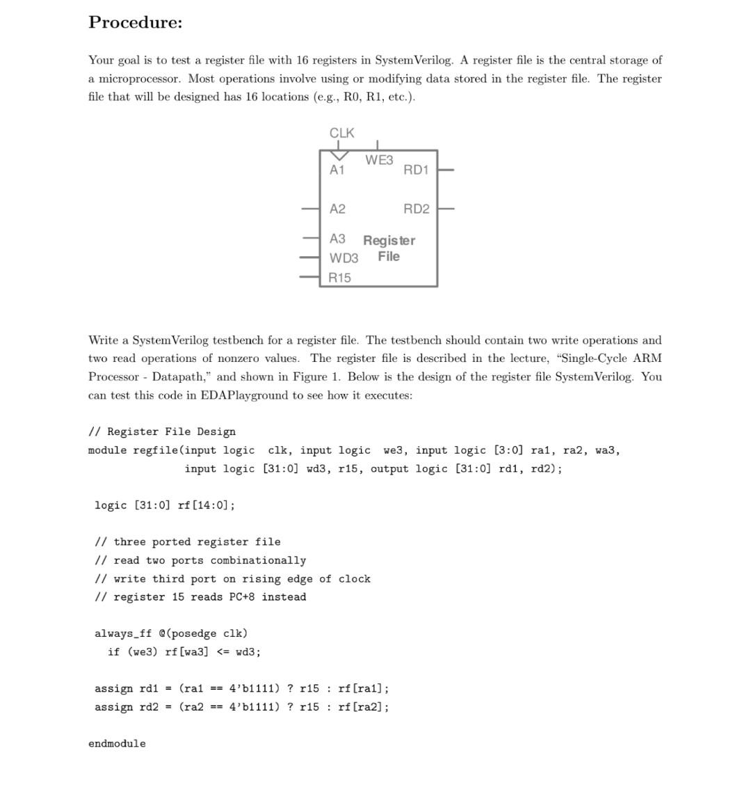 Solved Procedure: Your goal is to test a register file with | Chegg.com