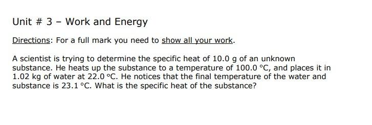 Solved Unit \# 3-Work and Energy Directions: For a full mark | Chegg.com