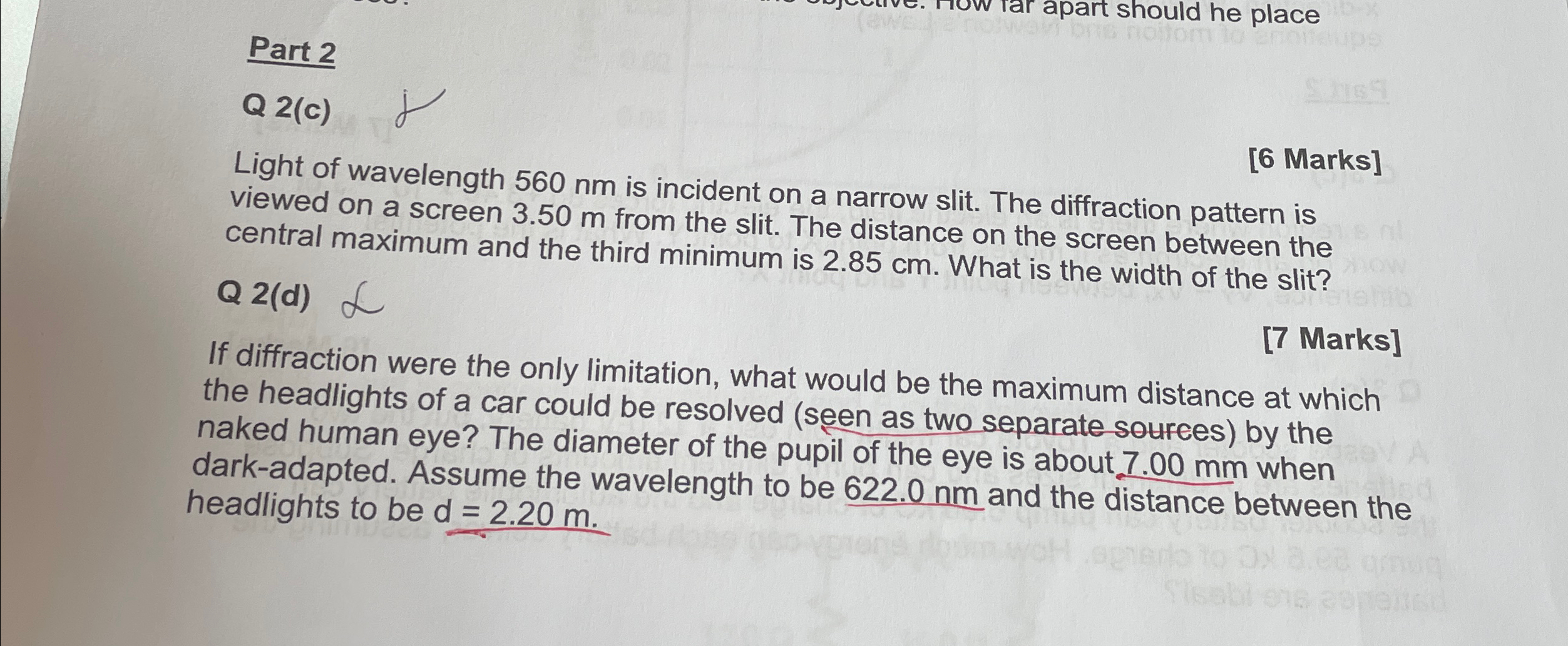 Solved Part 2Q 2(c)Light of wavelength 560nm ﻿is incident | Chegg.com
