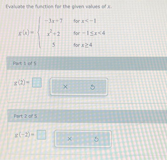 Solved Evaluate the function for the given values of x. | Chegg.com