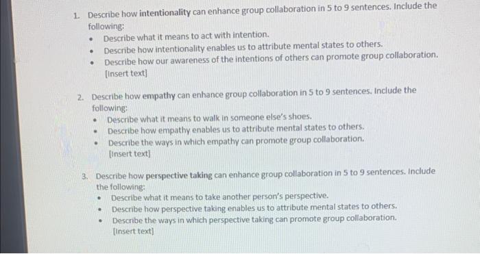 Solved 1. Describe how intentionality can enhance group | Chegg.com