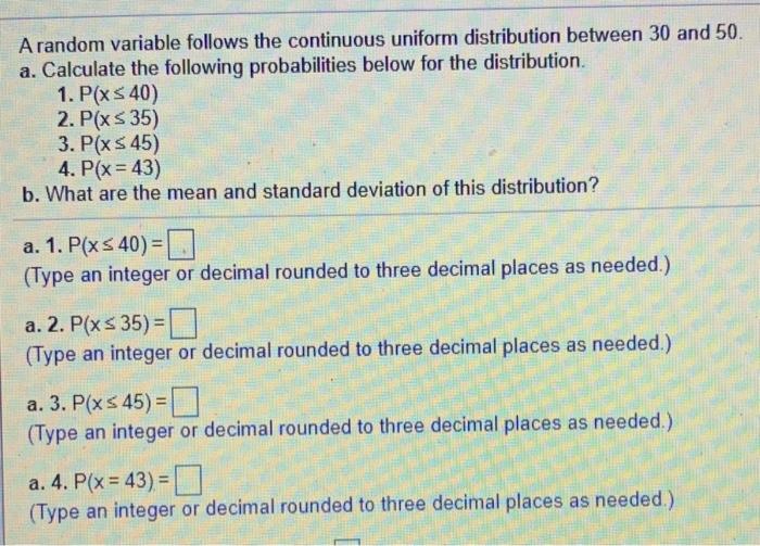 Solved A random variable follows the continuous uniform | Chegg.com