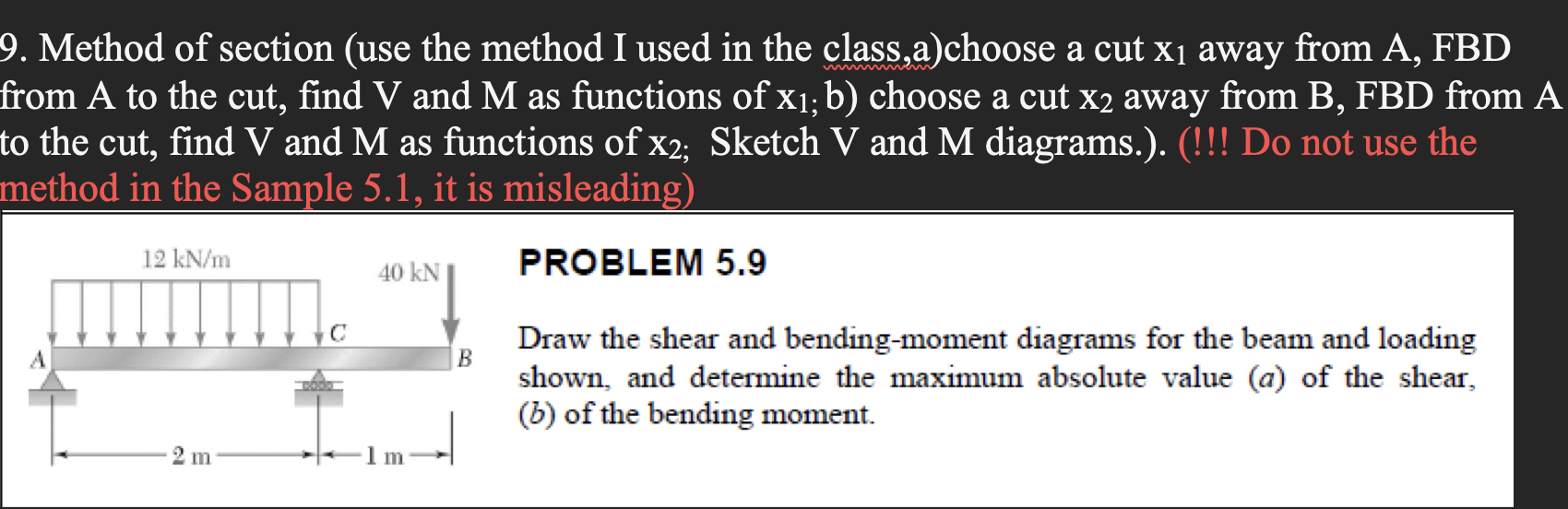 9. ﻿Method of section (use the method I used in the | Chegg.com