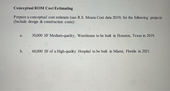 Conceptual ROM Cost Estimating Prepare a conceptual | Chegg.com