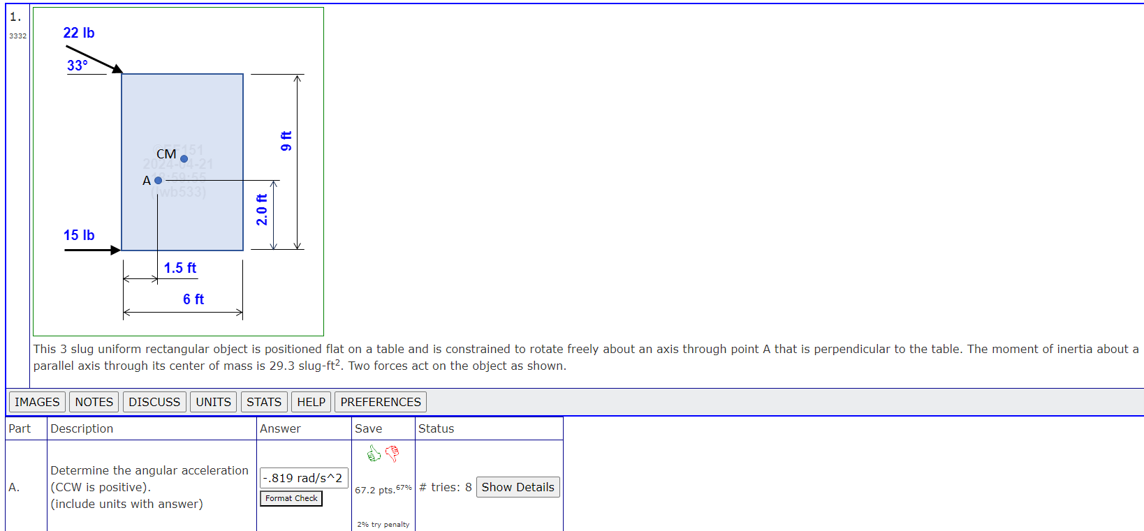 Solved This 3 ﻿slug uniform rectangular object is positioned | Chegg.com