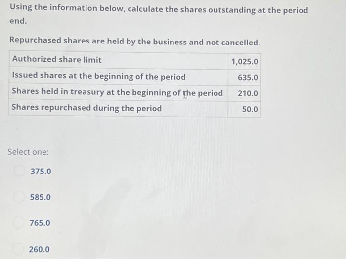Solved Using the information below, calculate the shares | Chegg.com