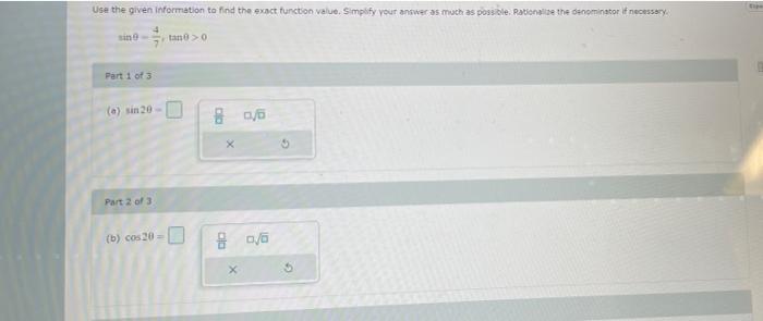 Solved Use the given information to find the exact function | Chegg.com