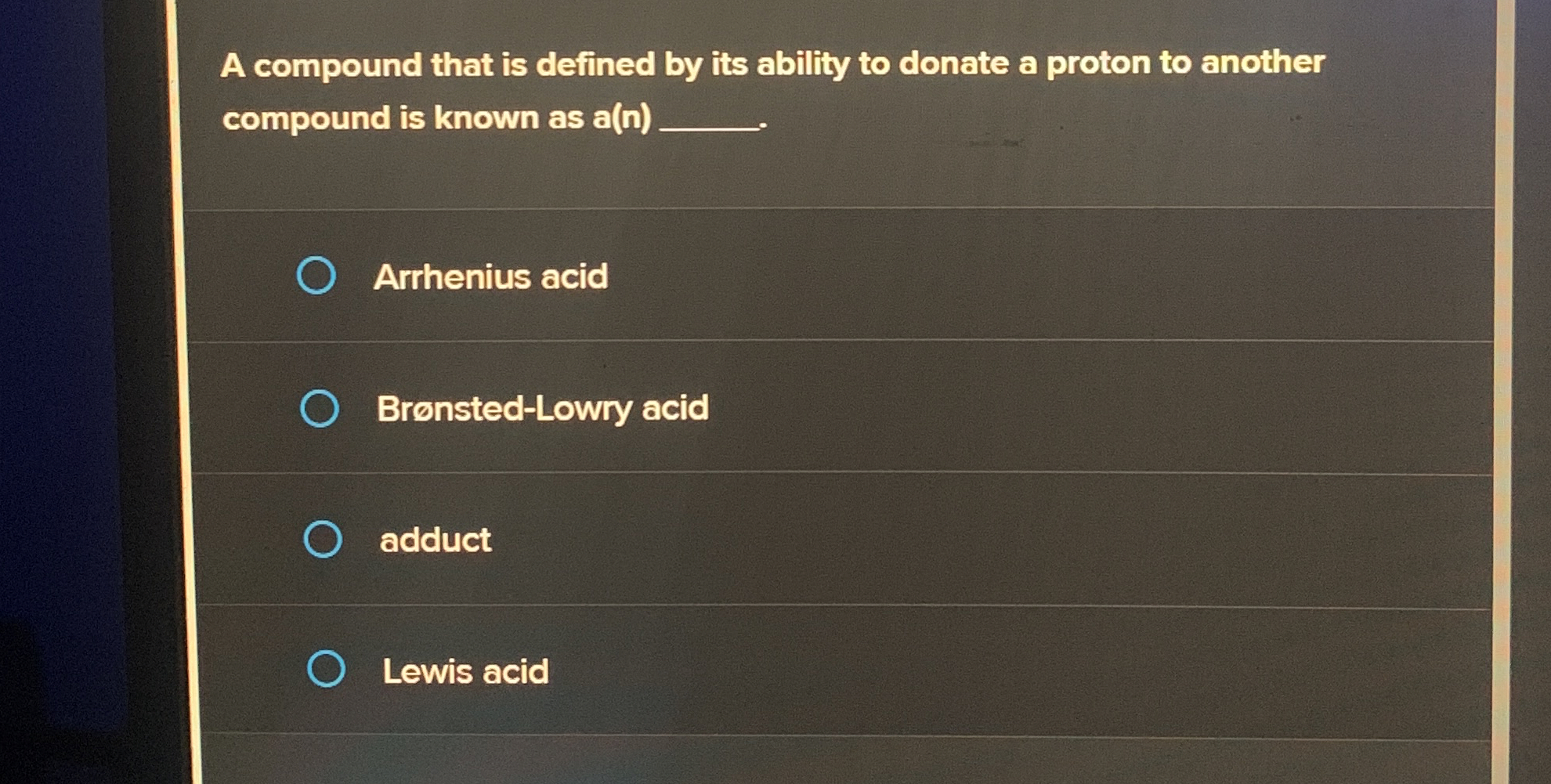 Solved A compound that is defined by its ability to donate a | Chegg.com