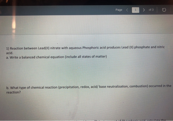 Solved Page 1 of 3 0 1) Reaction between Lead(II) nitrate | Chegg.com