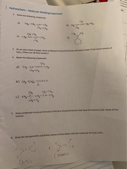 Solved Hydrocarbons - Molecular Modeling Experiment 1. Using | Chegg.com