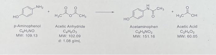 Solved p-Aminophenol C6H7NO MW: 109.13 Acetic Anhydride | Chegg.com
