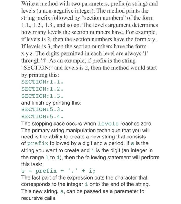 Solved Write a method with two parameters, prefix (a string) | Chegg.com