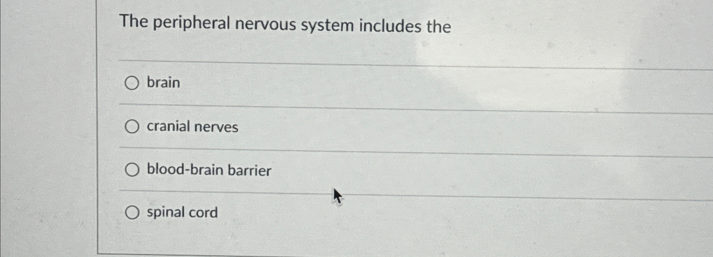 Solved The peripheral nervous system includes | Chegg.com