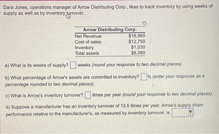 Solved Dara Jones, operations manager of Arrow Distributing | Chegg.com