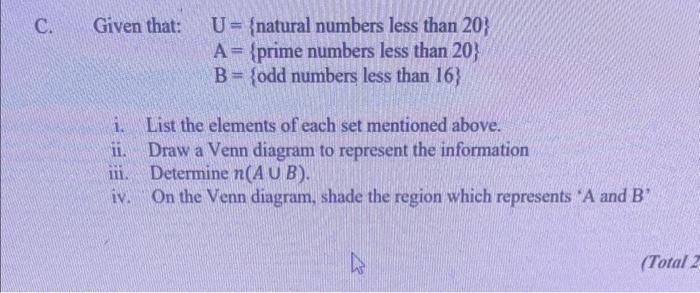 Solved Given that: U={ natural numbers less than 20} A={ | Chegg.com