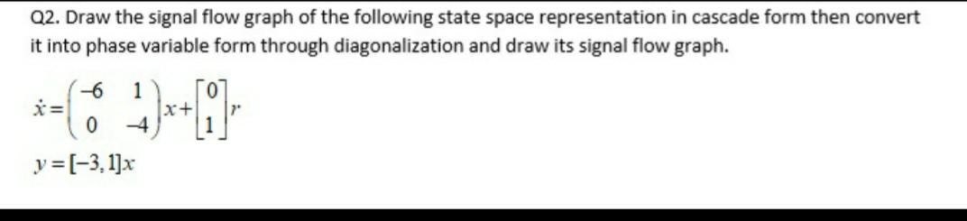 Solved Q2. Draw the signal flow graph of the following state | Chegg.com