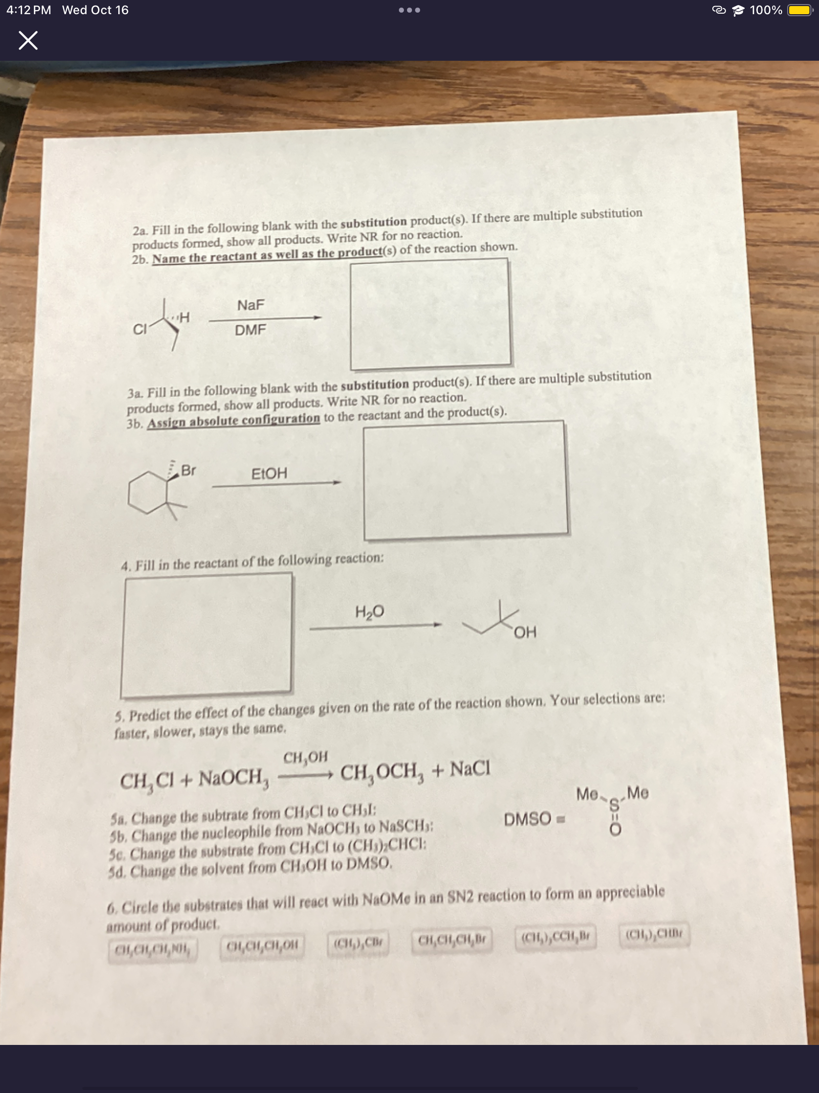 Solved 4:12 ﻿PM Wed Oct 16100%2a. ﻿Fill in the following | Chegg.com