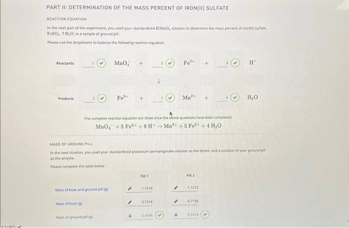Solved pls help with moles of (KMnO4), (Fe^2+),(FeSO4 • | Chegg.com