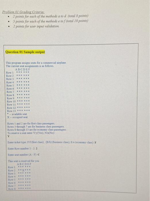 Solved Question 01 - Airplane Seating Assignment (20 points) | Chegg.com