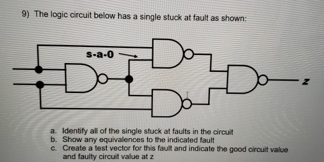 Solved 9) The logic circuit below has a single stuck at | Chegg.com