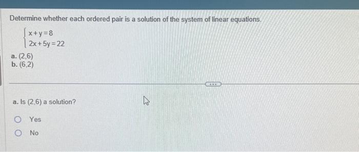 Solved Determine whether each ordered pair is a solution of | Chegg.com