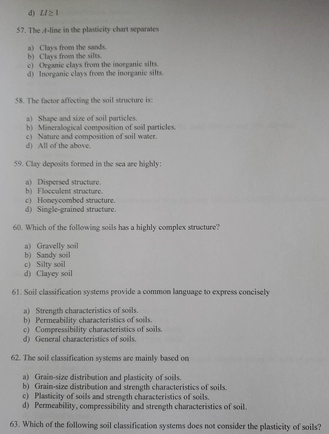 Solved d) LI≥1 57. The A-line in the plasticity chart | Chegg.com