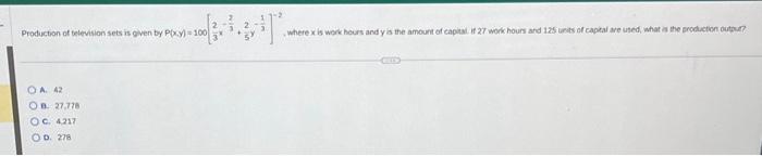 Solved A. 42 B. 27,778 c. 4.217 D. 278 | Chegg.com