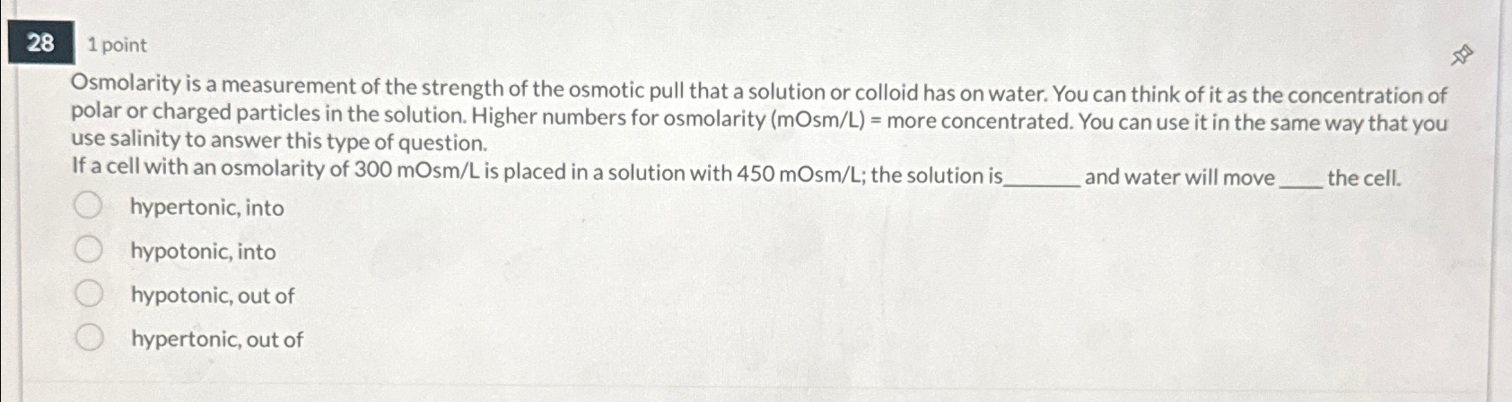 Solved Osmolarity is a measurement of the strength of the | Chegg.com