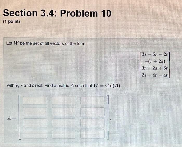 Section 3.4: Problem 9 (1 point) Let | Chegg.com