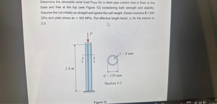 Solved Determine the allowable axial load Pawow for a steel | Chegg.com