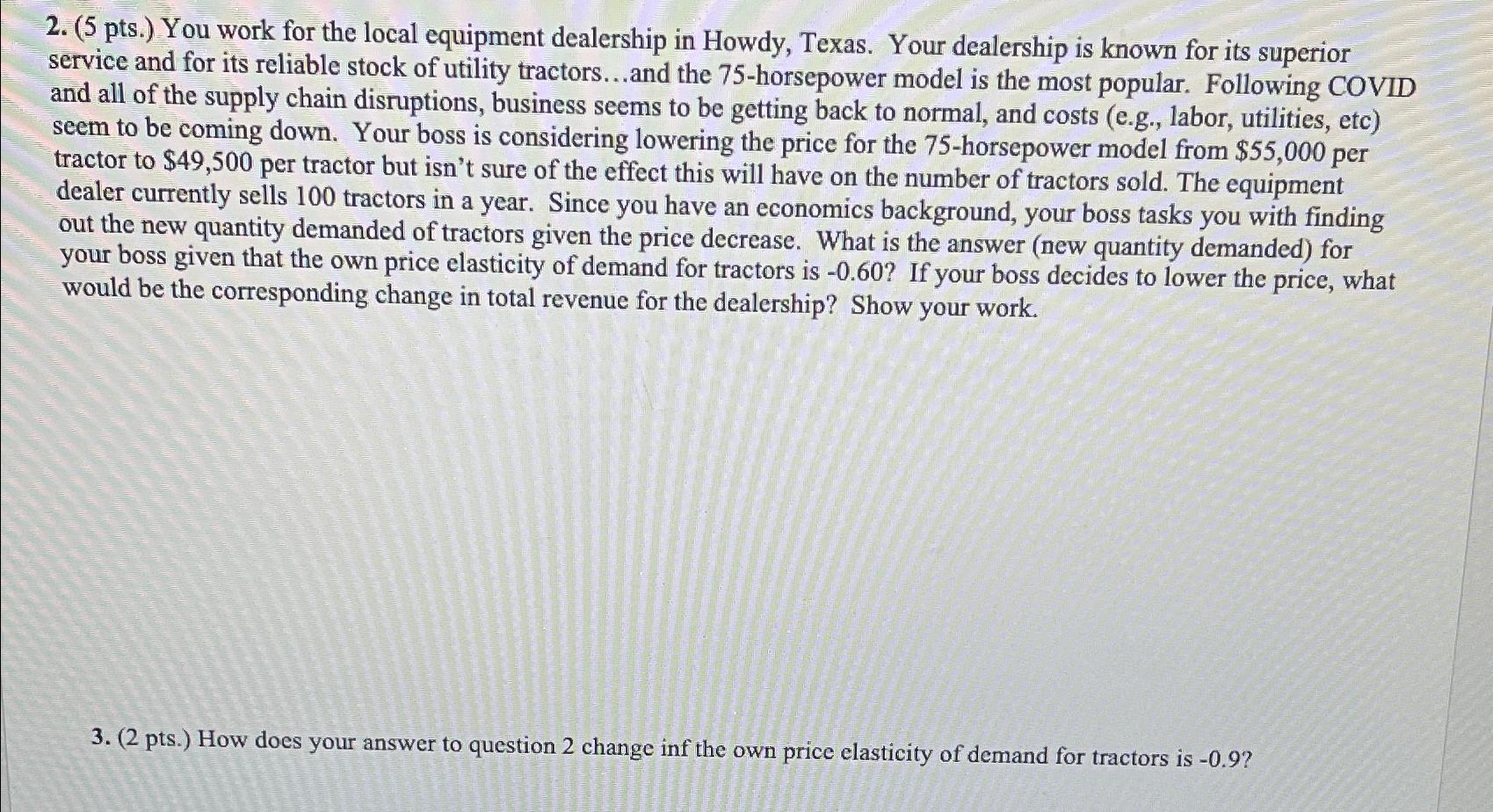 Solved (5 ﻿pts.) ﻿You work for the local equipment | Chegg.com