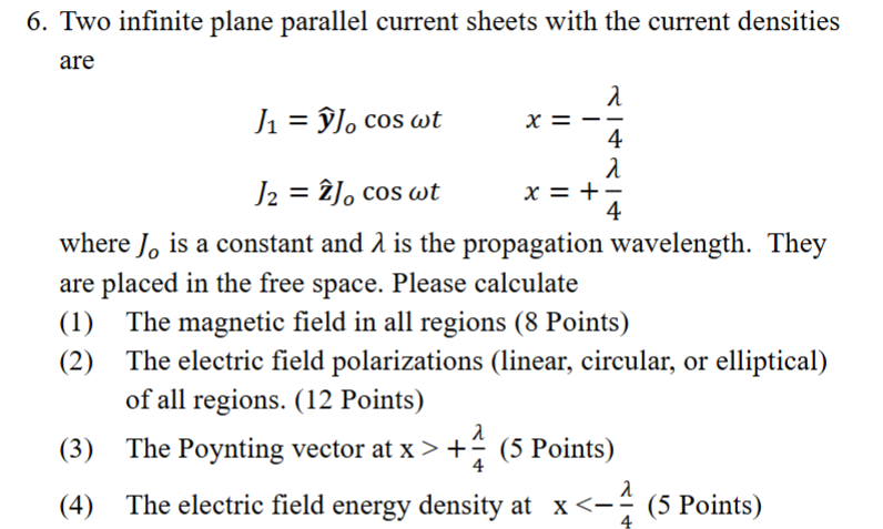 Solved Two infinite plane parallel current sheets with the | Chegg.com