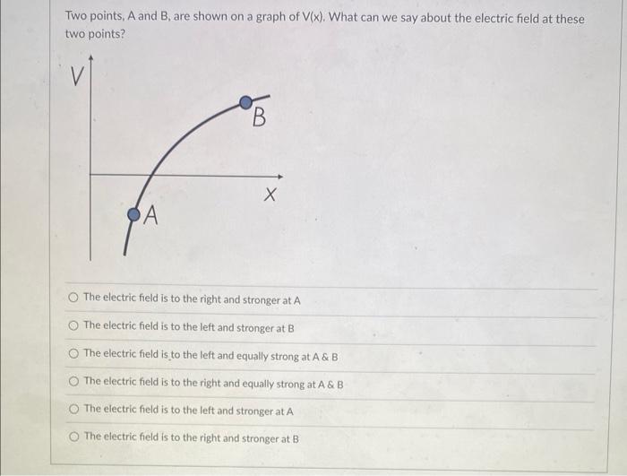 Solved Two points, A and B, are shown on a graph of V(x). | Chegg.com
