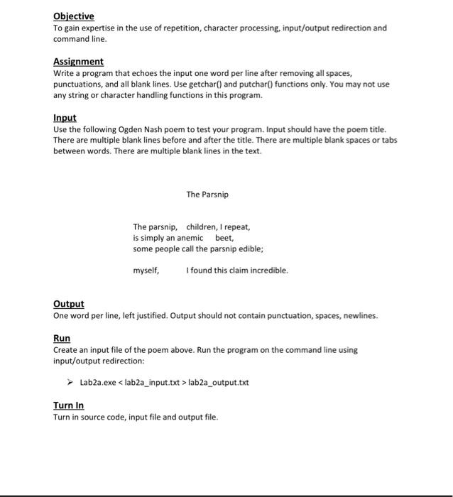 Solved Objective To gain expertise in the use of repetition, | Chegg.com